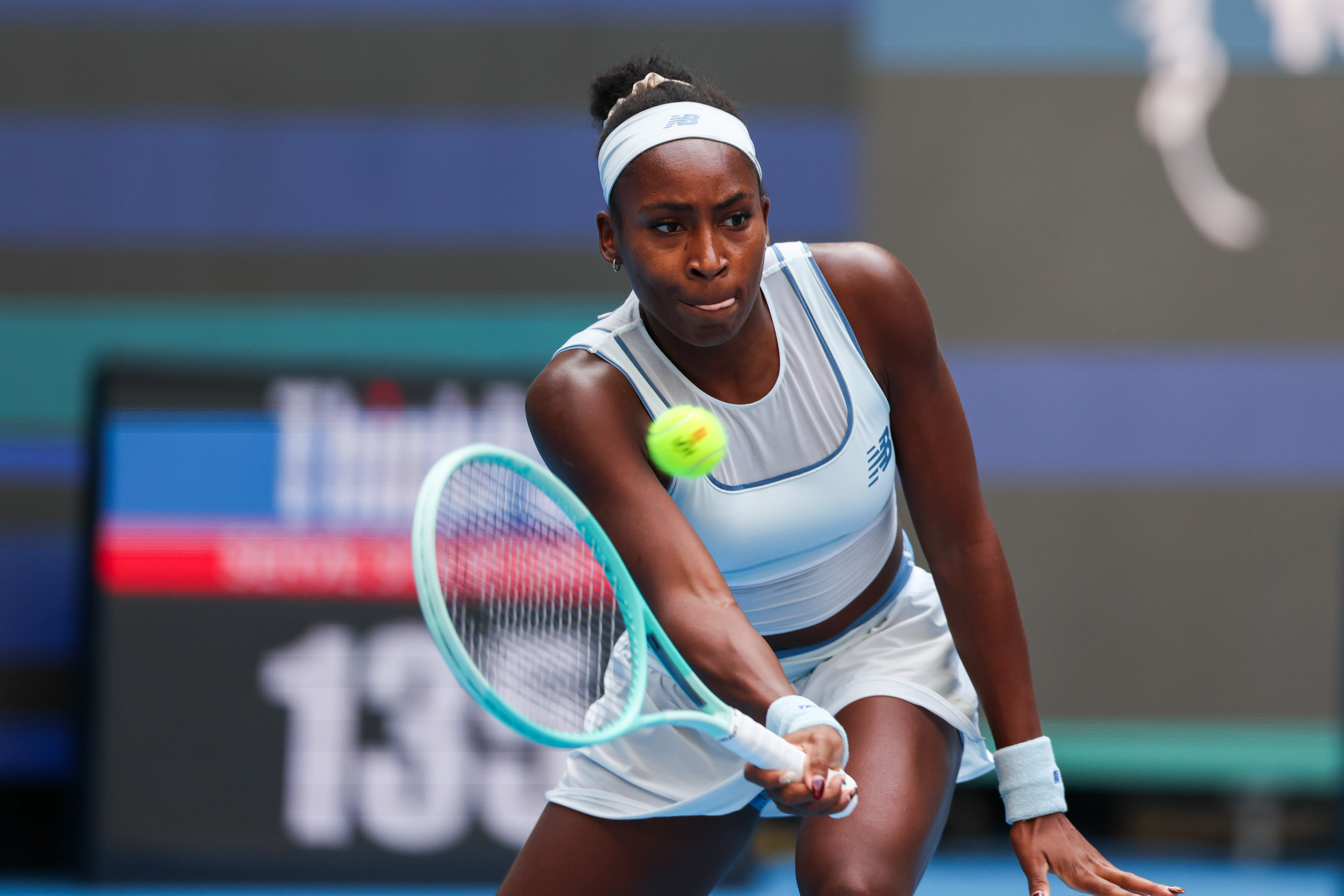Hot shot: Gauff shows her touch with a brilliant drop shot in Beijing